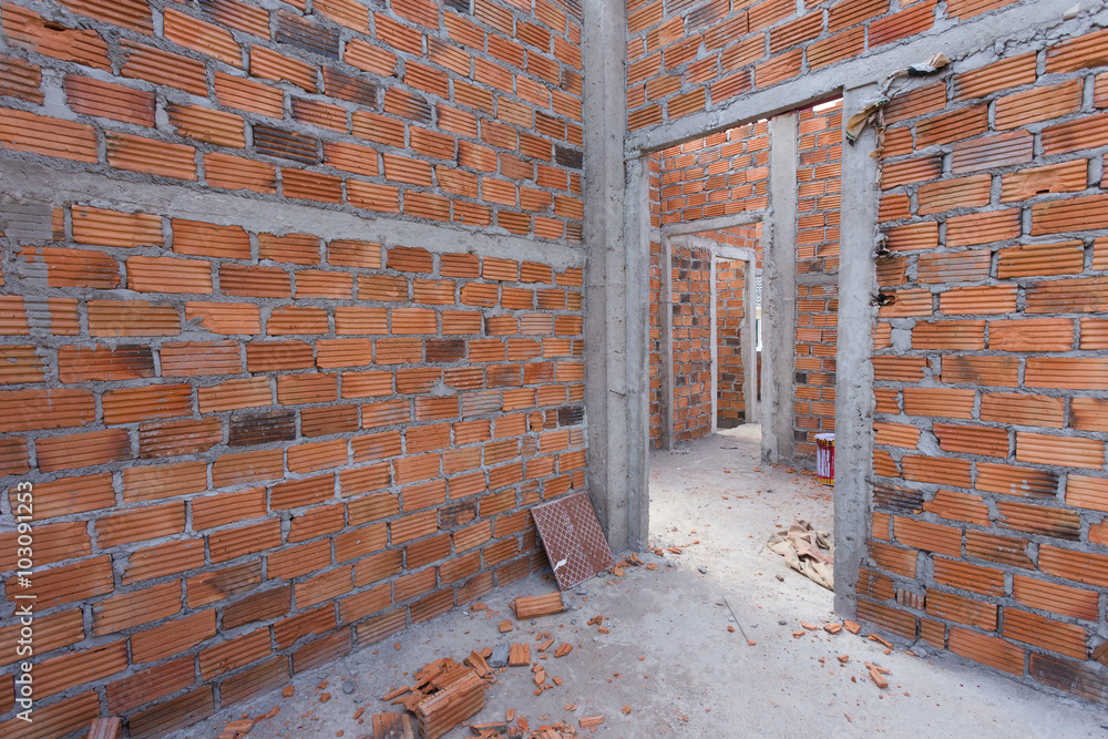 structural wall made of brick in residential building Stock Photo ...