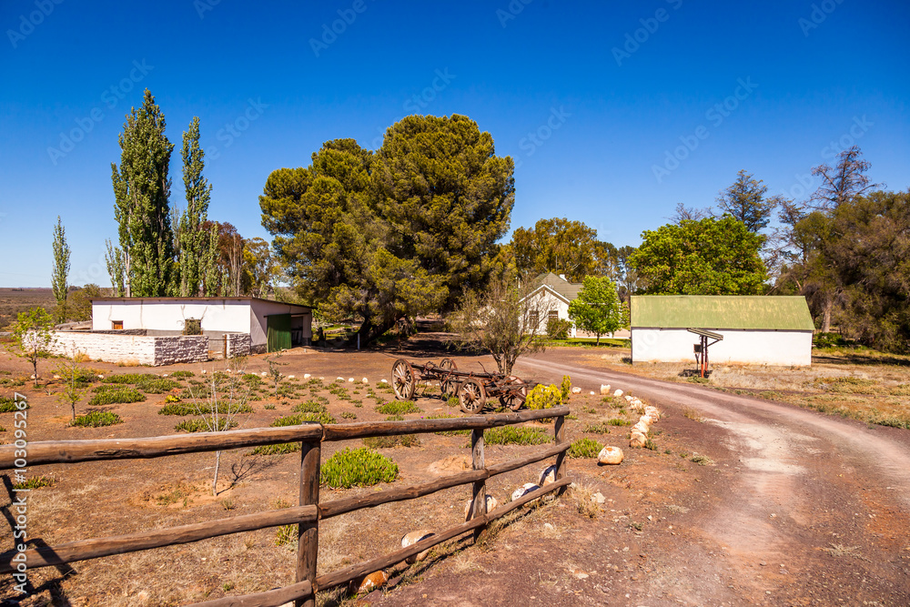 The entrance to a farm in the Karoo, South Africa. Many farms in South ...