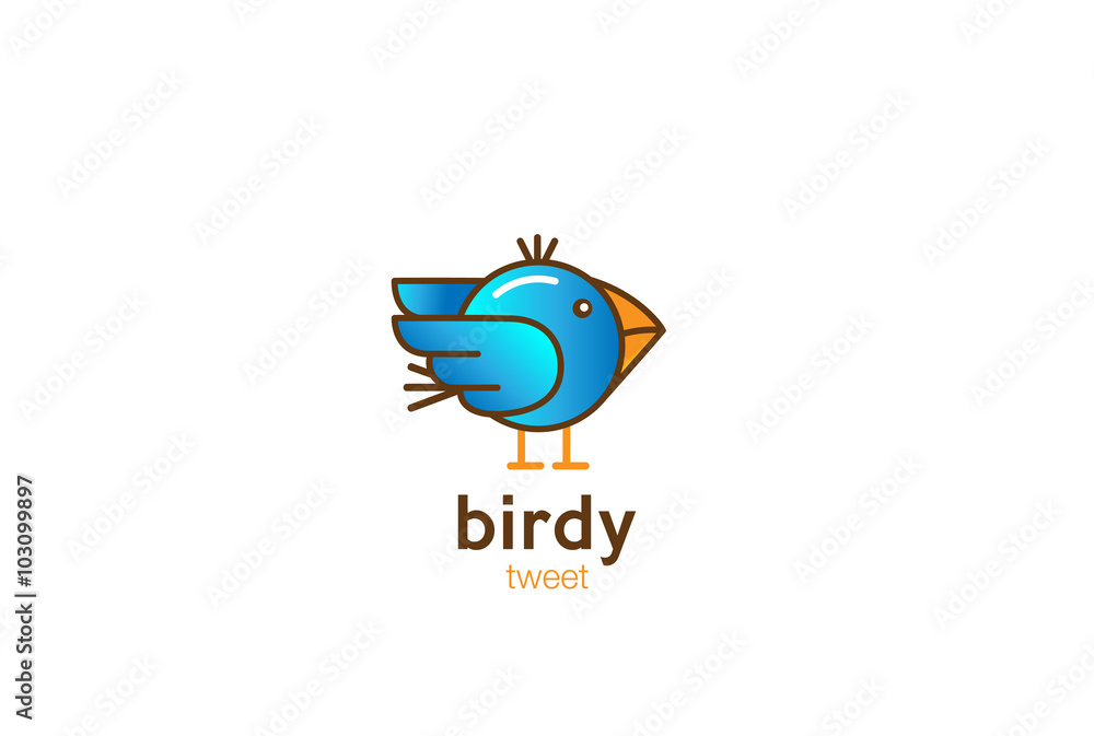 Funny Blue Bird Logo design vector cartoon linear style Stock Vector ...