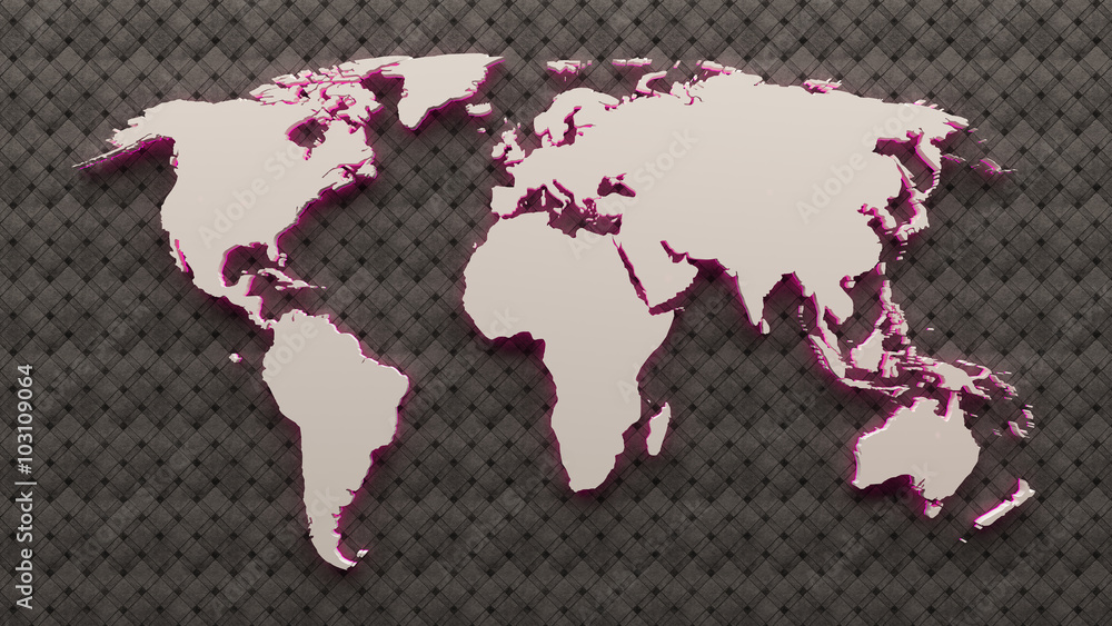3d Industrial tile world map with magenta light Stock Illustration ...