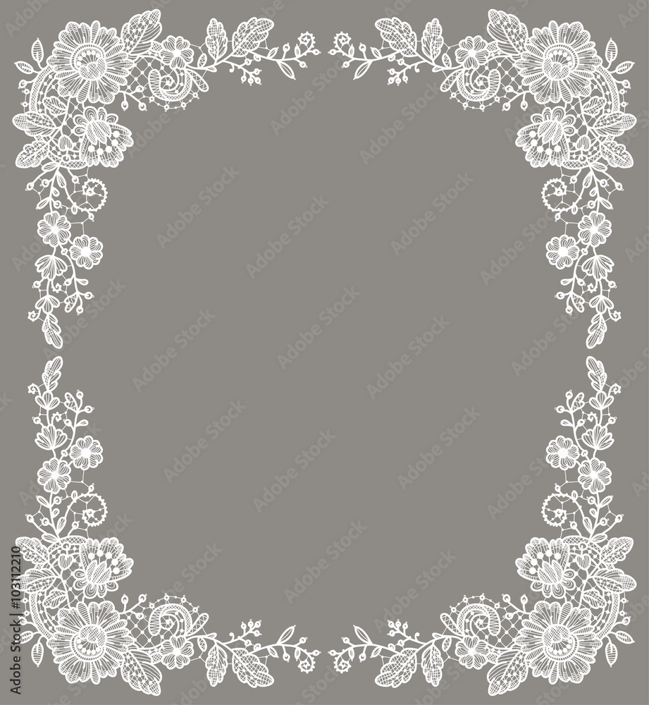 Card. White Lace Frame. Floral Pattern. Gray Background. Stock Vector ...
