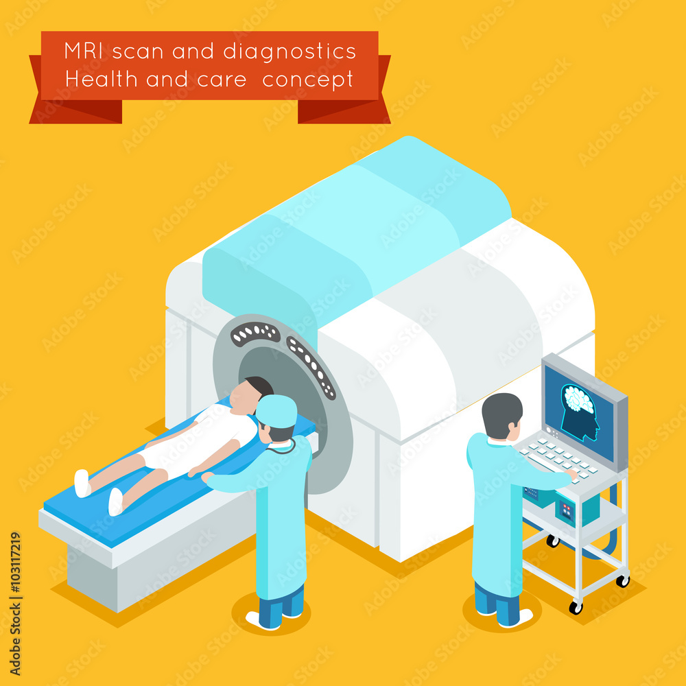 MRI process. 3d isometric MRI health care vector concept. MRI medical ...