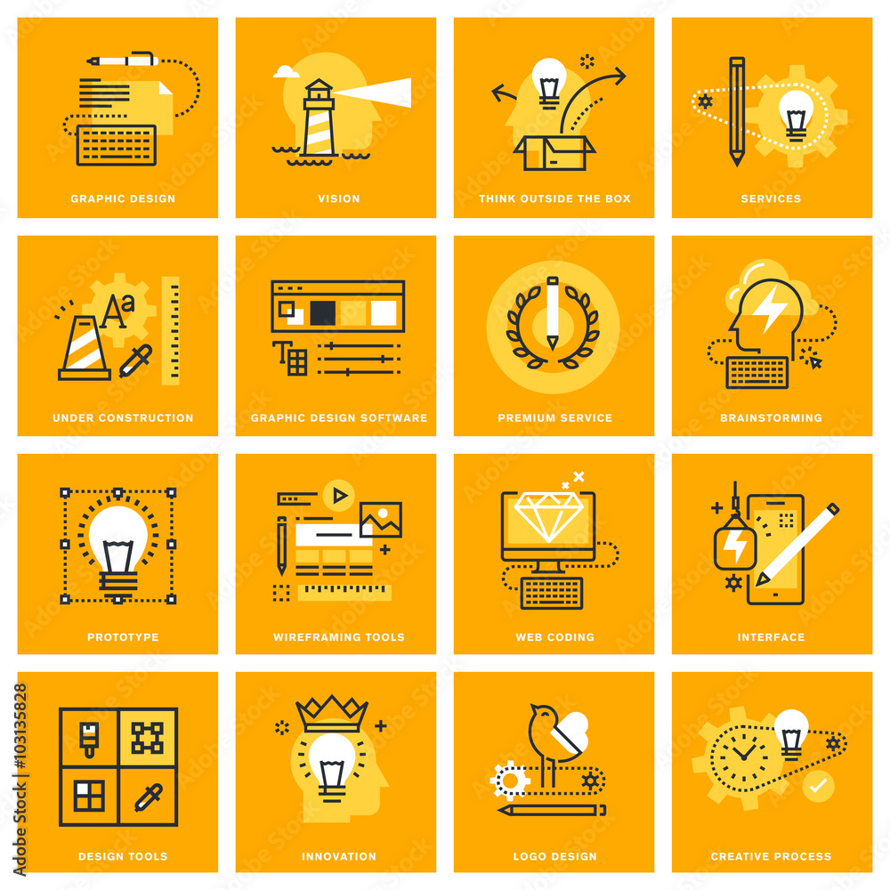 Thin line web icons of design services and tools, web and app ...