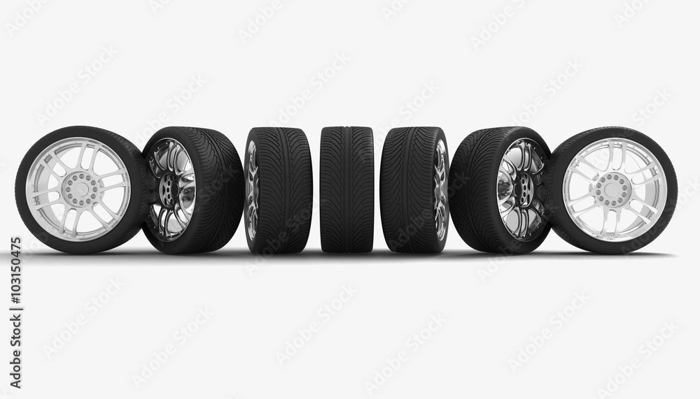Car Wheels. Concept design. 3D render Illustration on White Background ...