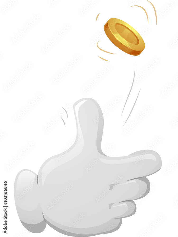 Hand Mascot Toss Gold Coin Stock Vector | Adobe Stock
