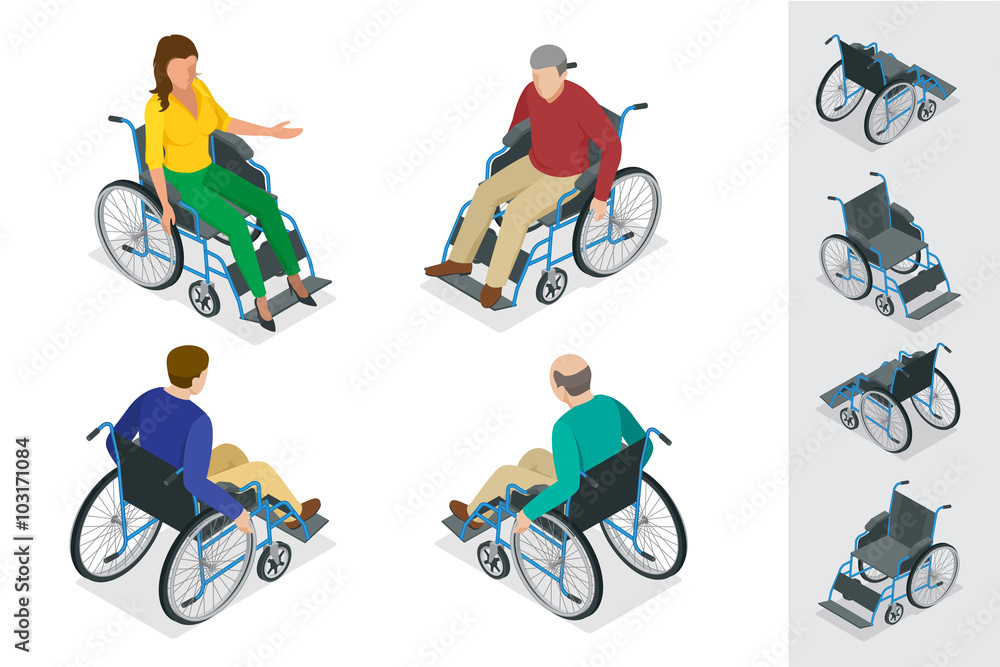 Wheelchair isolated. Man in Wheelchair. Flat 3d isometric vector ...