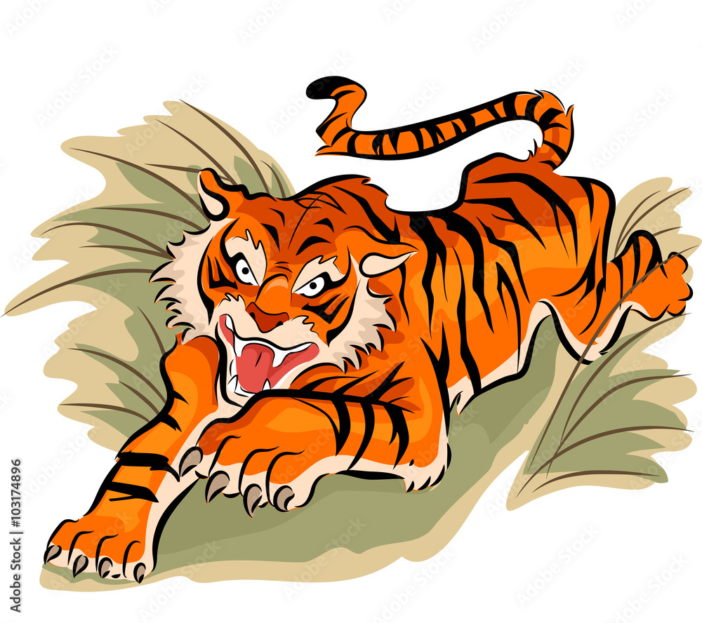 Crouching Tiger Attack Stock Vector | Adobe Stock