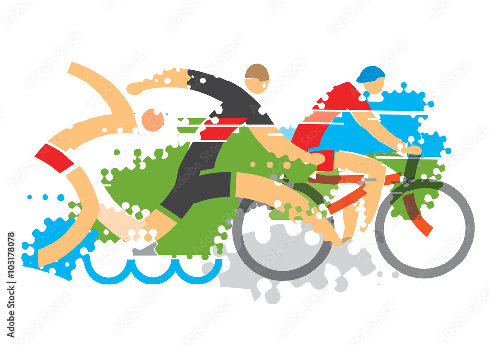 Three Triathlon Racers. Three triathlon athletes on the grunge ...