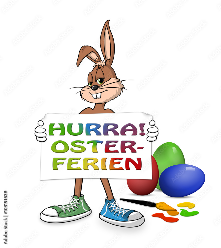 Osterhase malt Hurra! Osterferien auf Schild ilustração do Stock ...