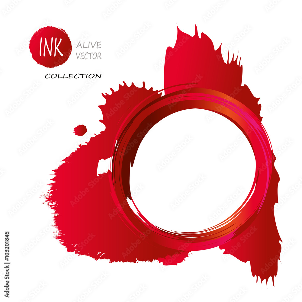 Abstract grunge frame - vector red ink painting. Watercolor style ...