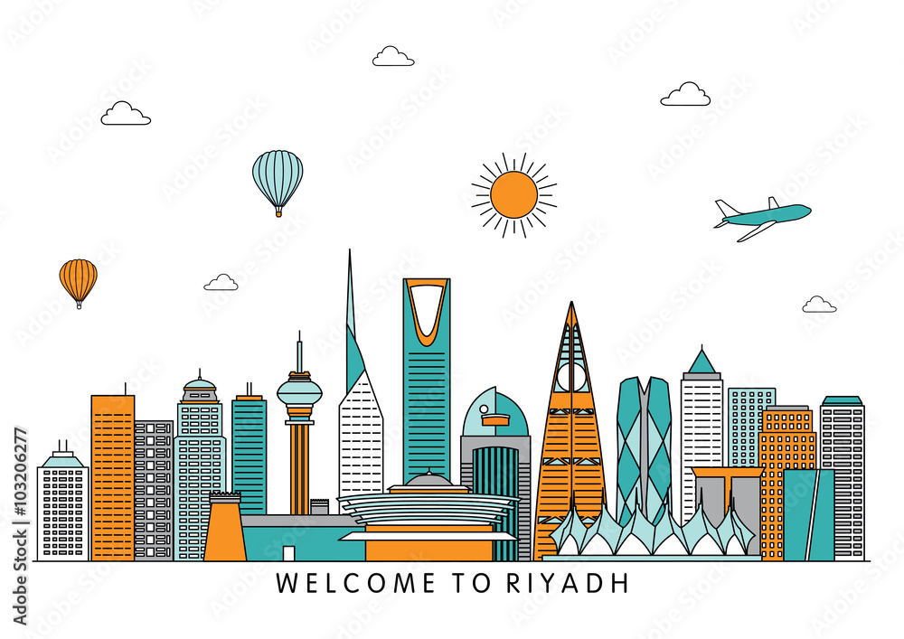 Riyadh detailed Skyline. Travel and tourism background. Vector ...