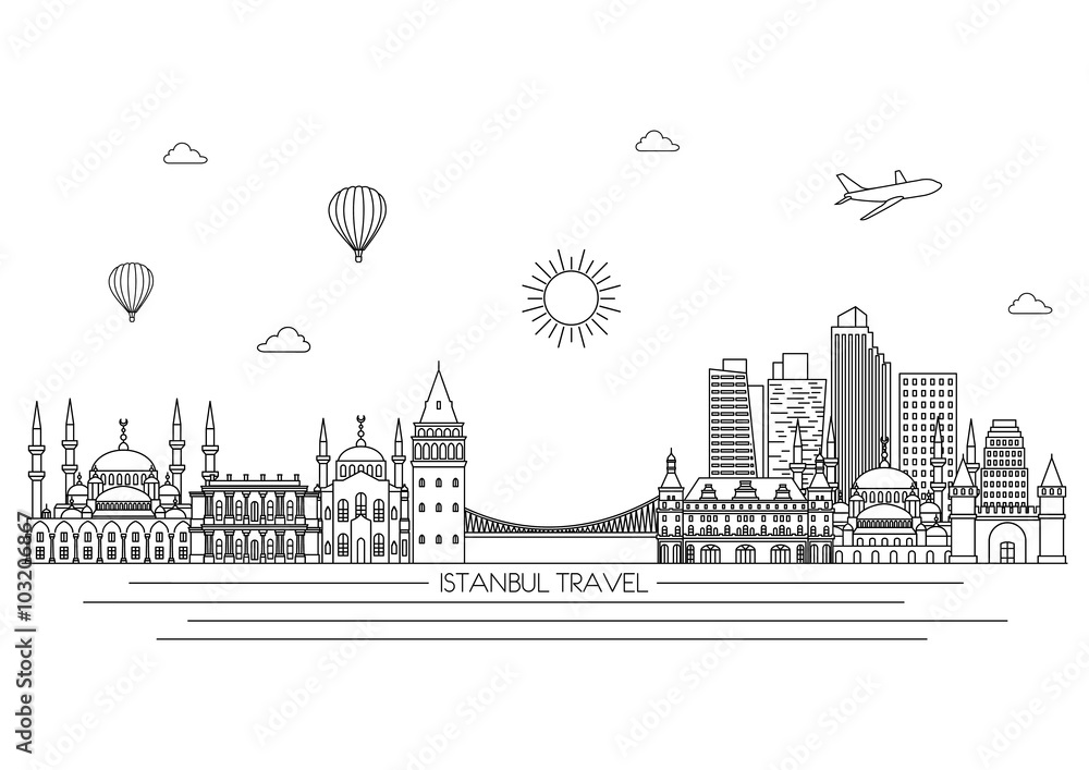 Istanbul detailed Skyline. Travel and tourism background. Vector ...