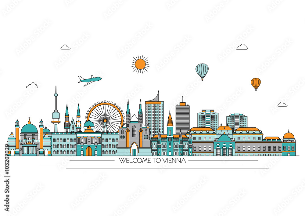 Vienna detailed Skyline. Travel and tourism background. Vector ...