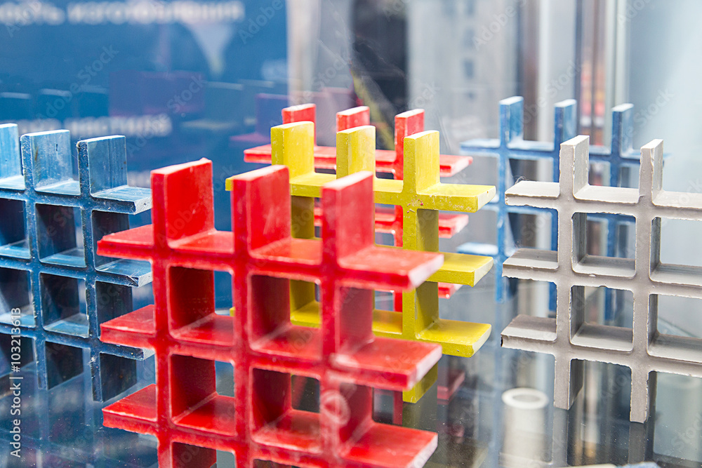 Polymeric materials for construction. Samples of colored polymer ...