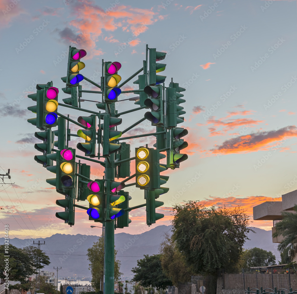 Monument to the last traffic lights, Eilat, Israel. Eilat is a famous ...