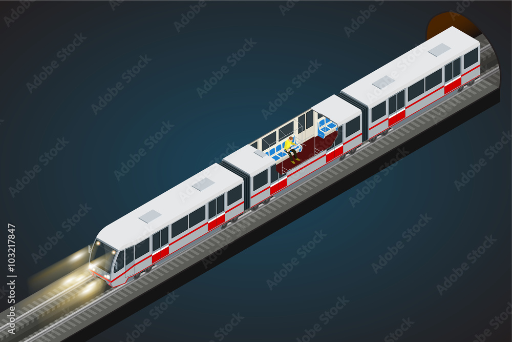 Vector flat 3d isometric illustration of a subway train. Train, Sky ...
