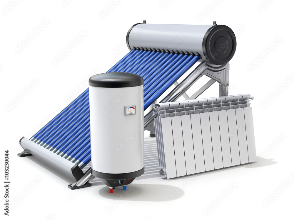 Elements of solar heating system Stock Illustration | Adobe Stock