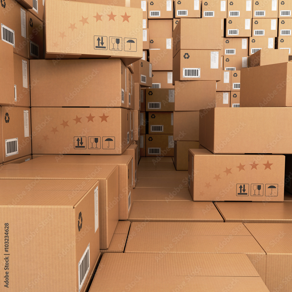 Many Stacks of Cardboard Boxes, Industrial Background. Stock ...
