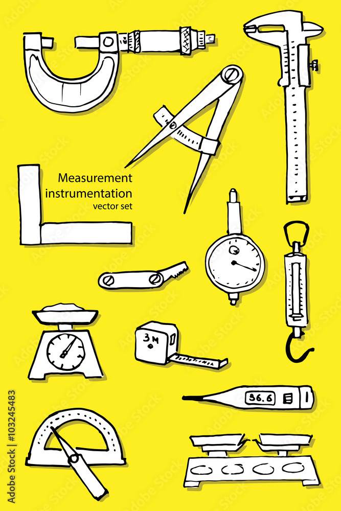 measurement instrumentation hand-drawn vector set Stock Vector | Adobe ...