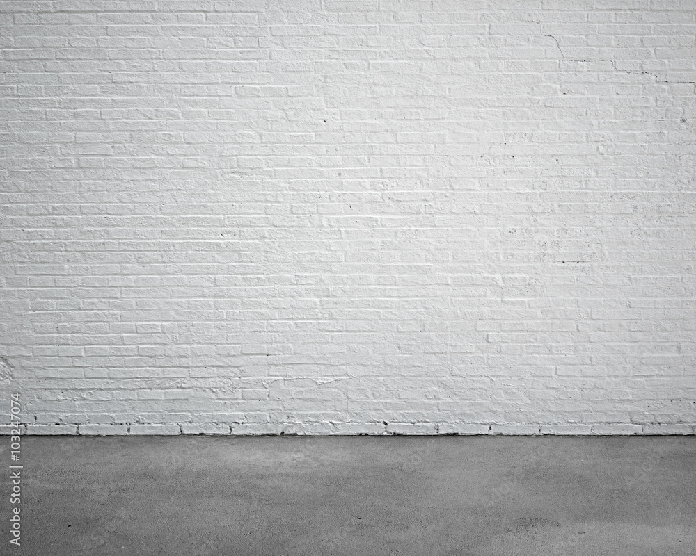 room interior with white brick wall and concrete floor Stock Photo ...