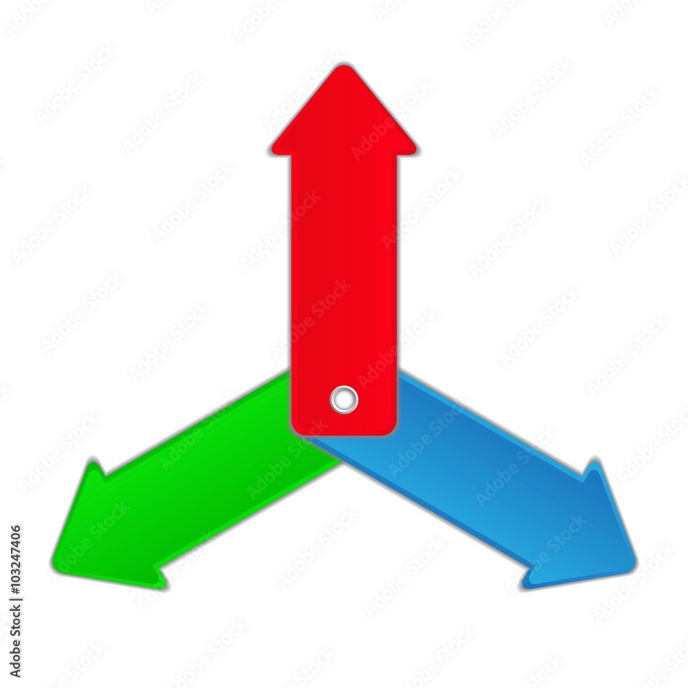 Palette of 3 bright diverging arrows, Isolated on a white background ...