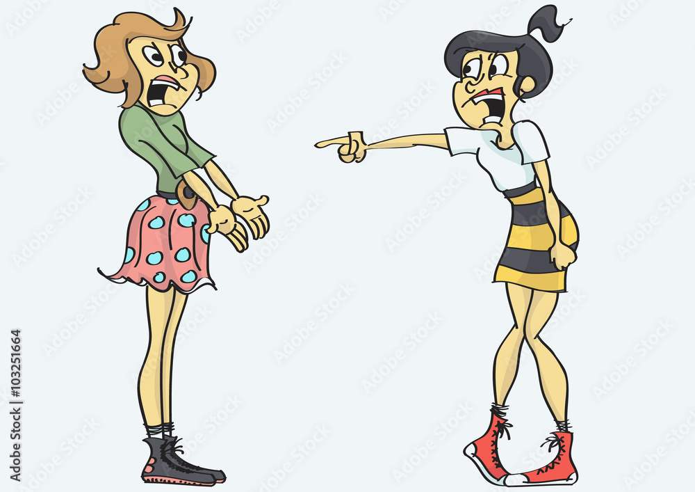 Two girls in a fight, screaming at each other. Stock Vector | Adobe Stock