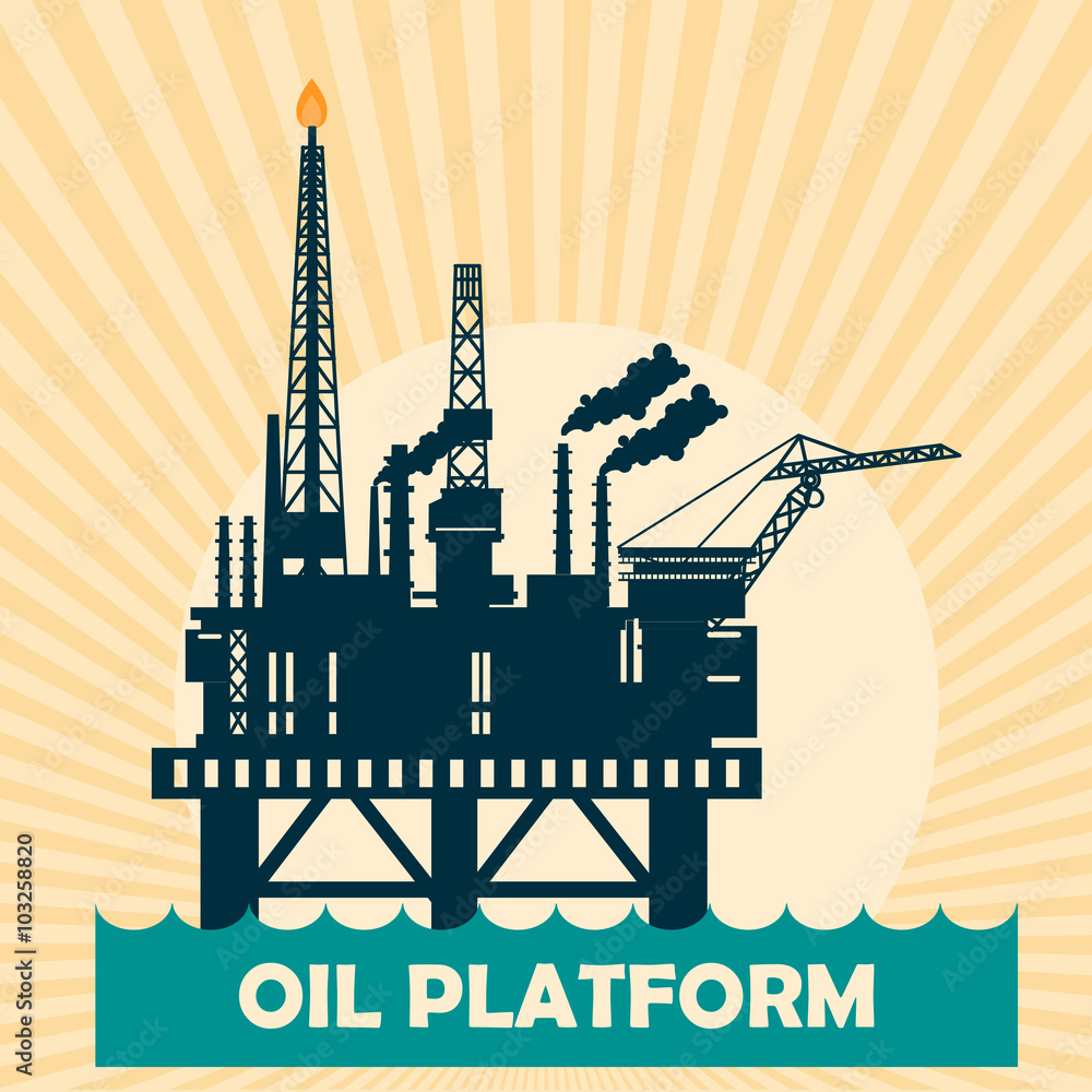 Offshore oil platform design concept set with petroleum. Helipad ...