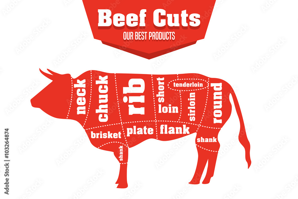 Beef cuts infographic set of meat parts, vector Stock Vector | Adobe Stock