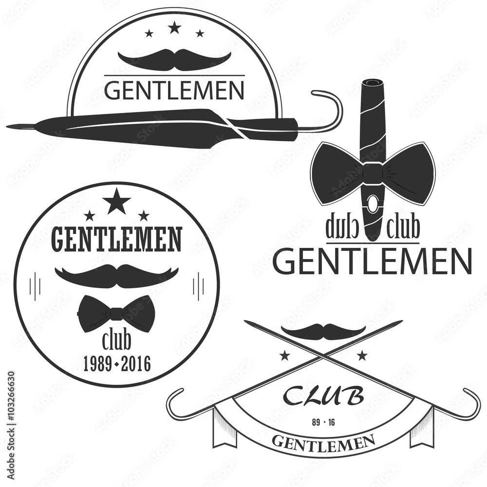 Set of vintage gentleman emblems, labels, badges and designed elements ...