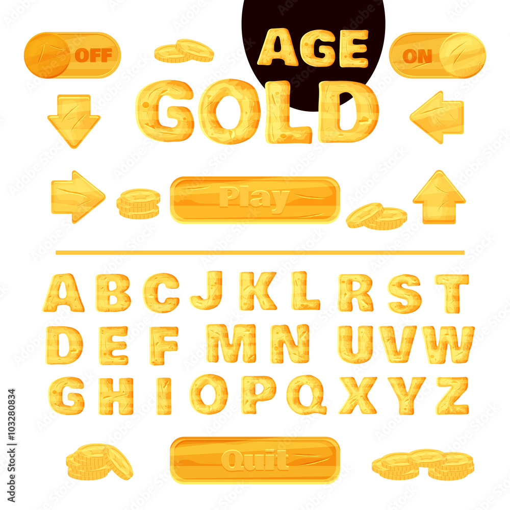 Colorful gold font for the creation and design of interface of mobile ...