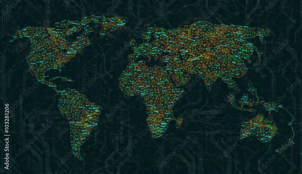 World map represented by lines of digital connections. Image concept of ...
