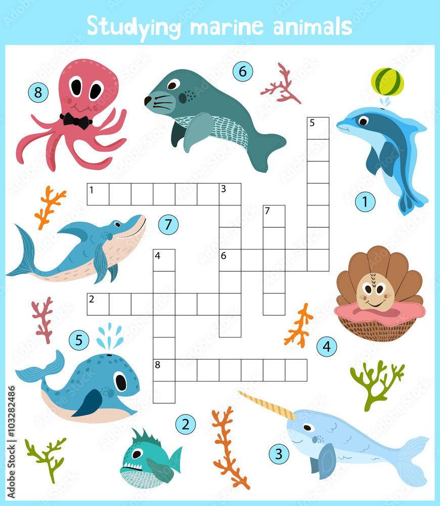 A colorful children's cartoon crossword, education game for children on ...