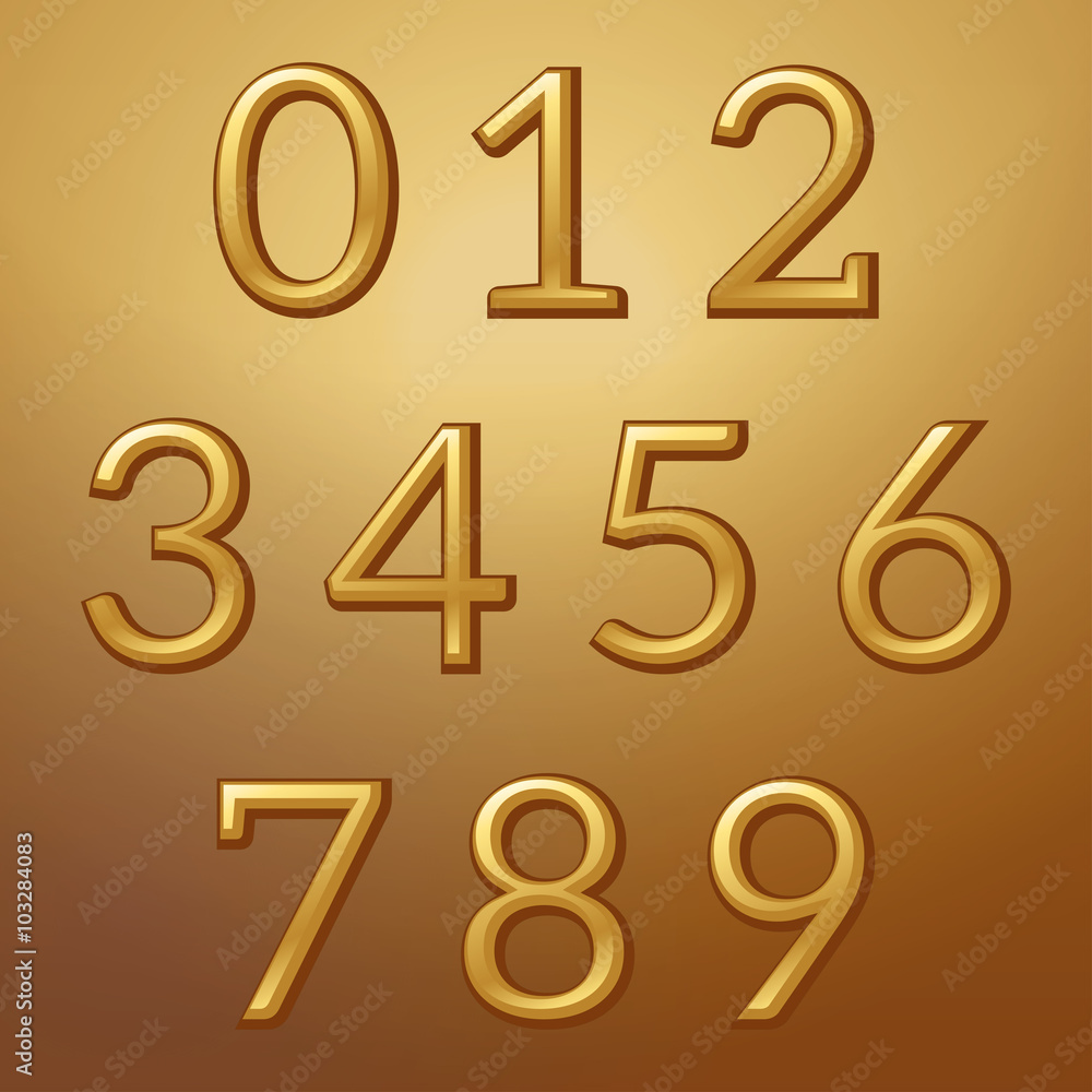 Golden convex metallic numbers on a golden background, vector ...