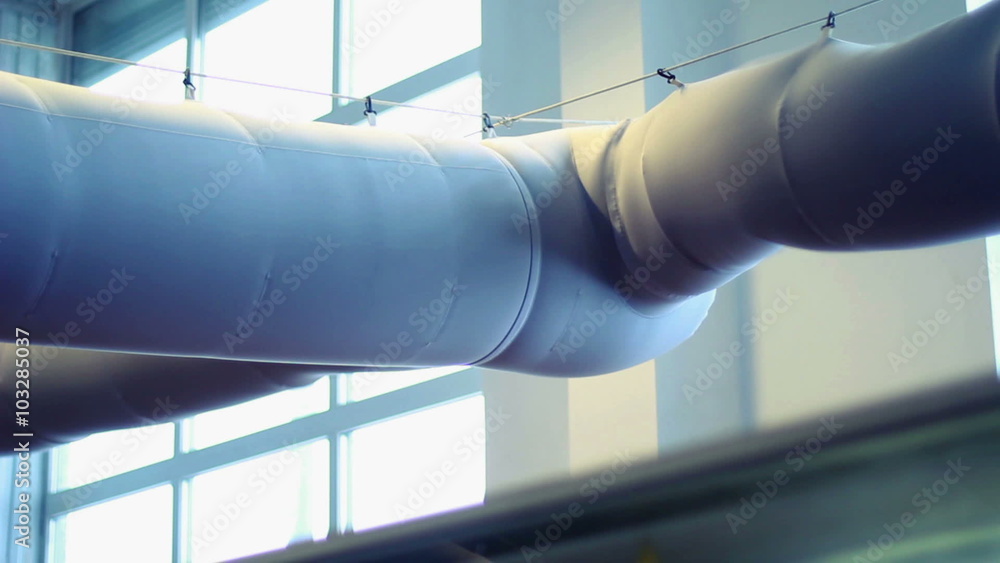 Closeup of air extractor in the workshop/Duct system at food factory ...