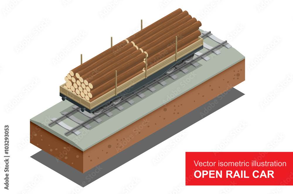 Open rail car for transportation of bulk cargoes. Rail covered wagon ...