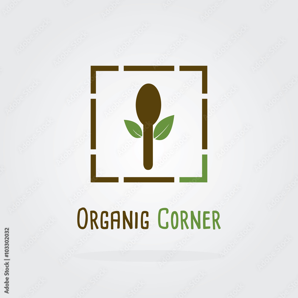 Organic green fresh and clean food. Vector illustration flat logo ...