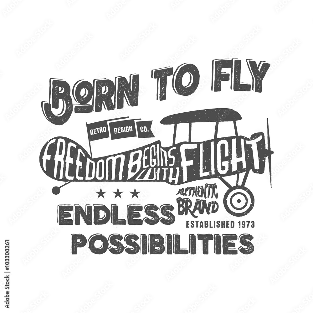Vintage airplane lettering for printing. Vector prints, old school ...