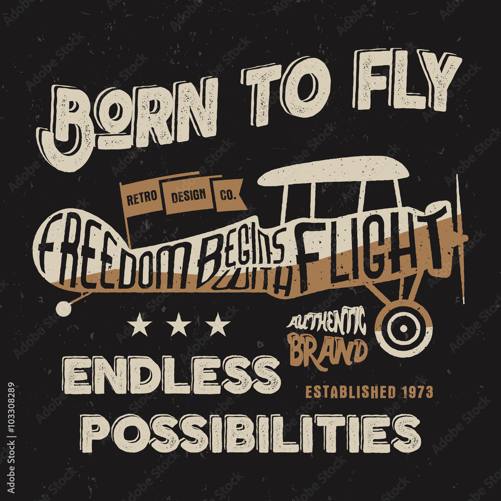 Vintage airplane lettering for printing. Vector old school aircraft ...