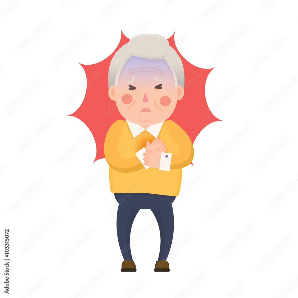 Vector Illustration of Old Man having Chest Pain, Heart Burn, Heart ...