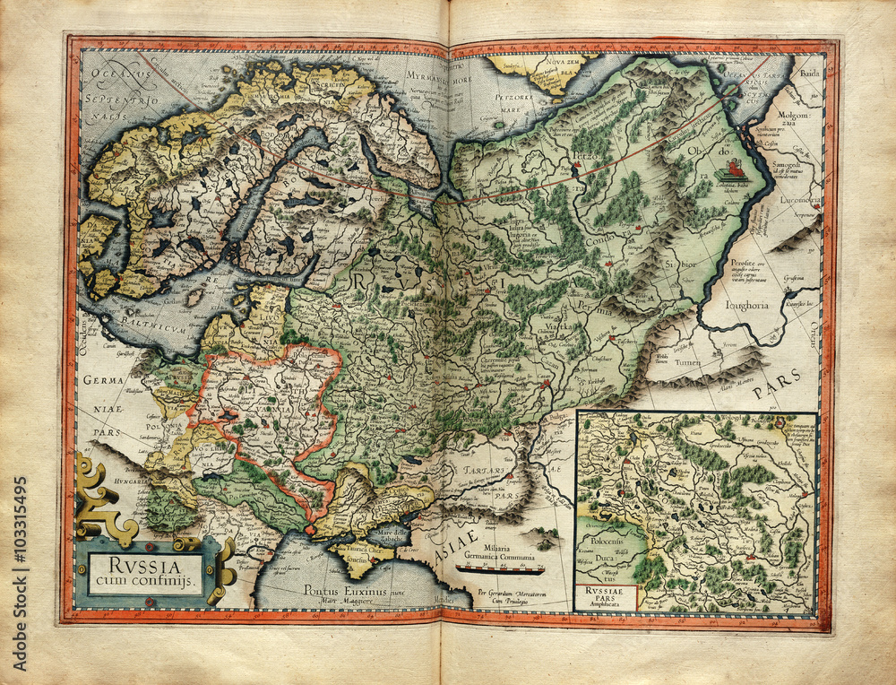 Old map of Russia, printed in 1587 by Mercator Stock Photo | Adobe Stock
