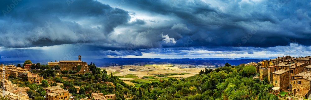 Montalcino, old historic medieval town, Italy. Tuscan landscape in the ...