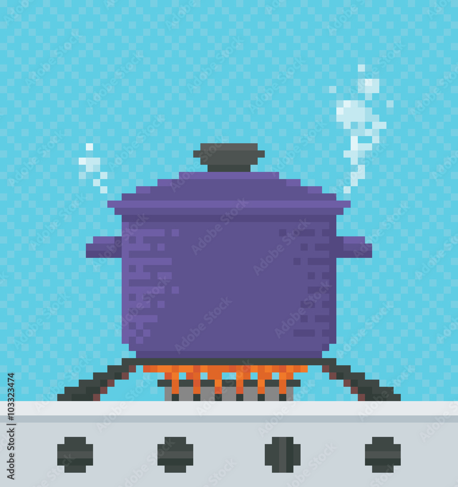 Cooking Pot Pixel Art Illustration Stock Vector | Adobe Stock