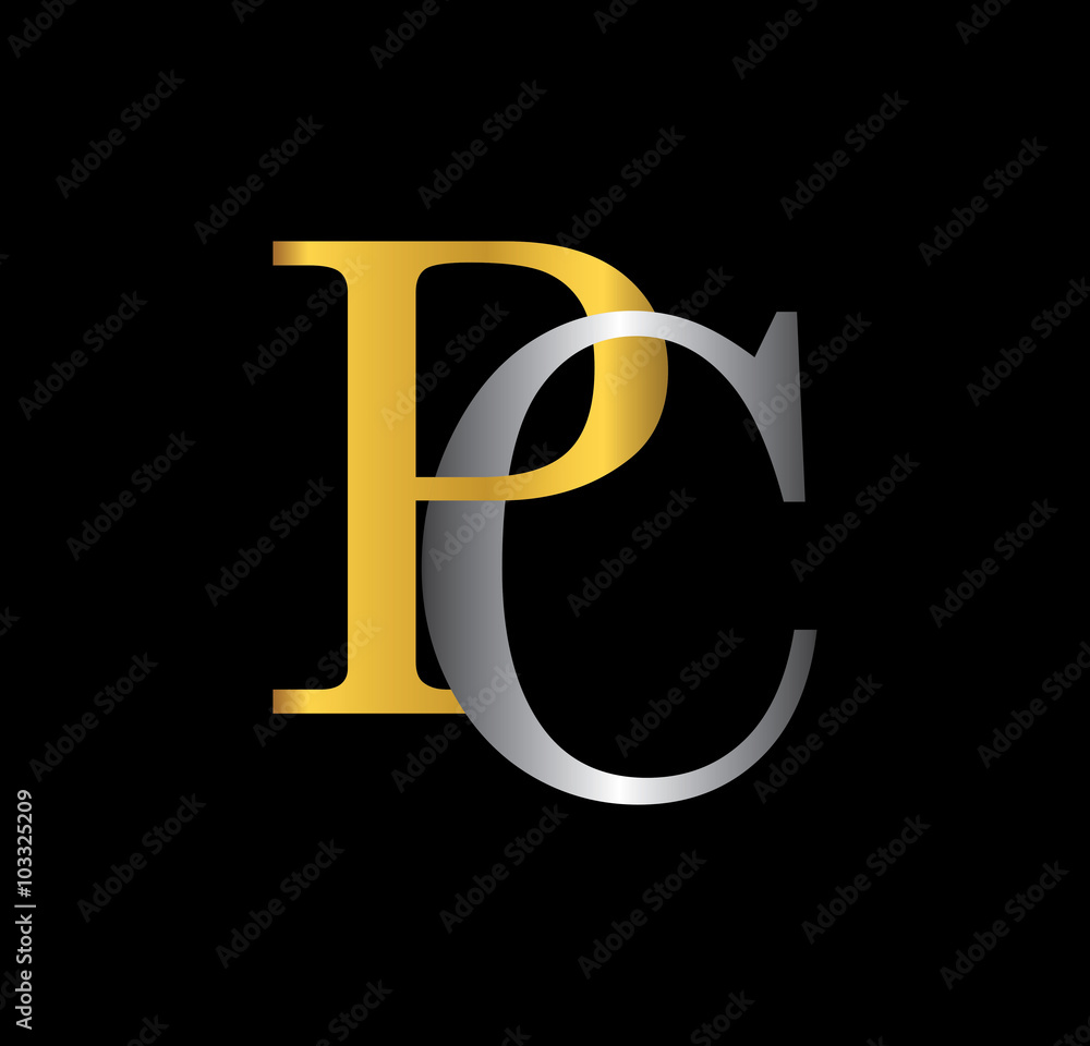 PC initial letter with gold and silver Stock Vector | Adobe Stock