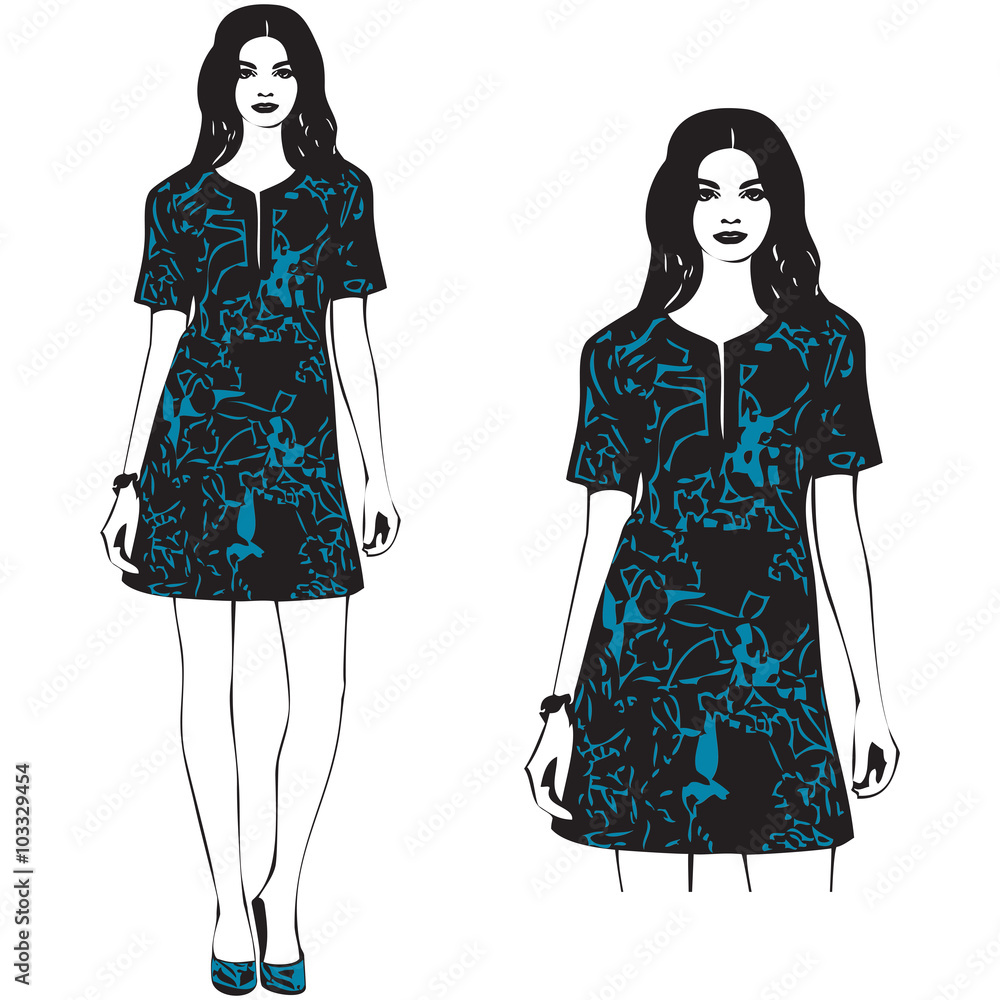 Beautiful young women in a fashion dress vector Stock Vector | Adobe Stock