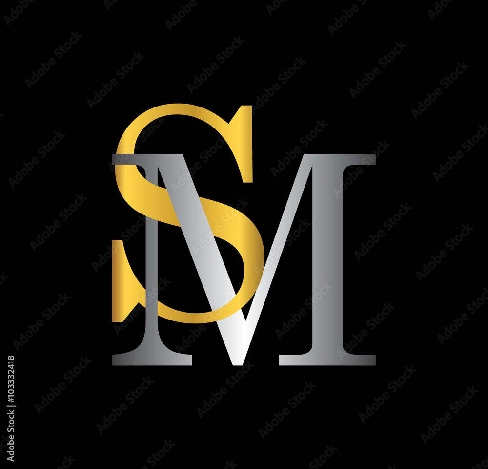 SM initial letter with gold and silver Stock Vector | Adobe Stock