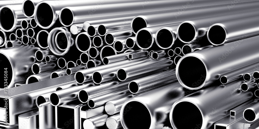 Round, square metal pipes and tubes of different diameters and shapes ...