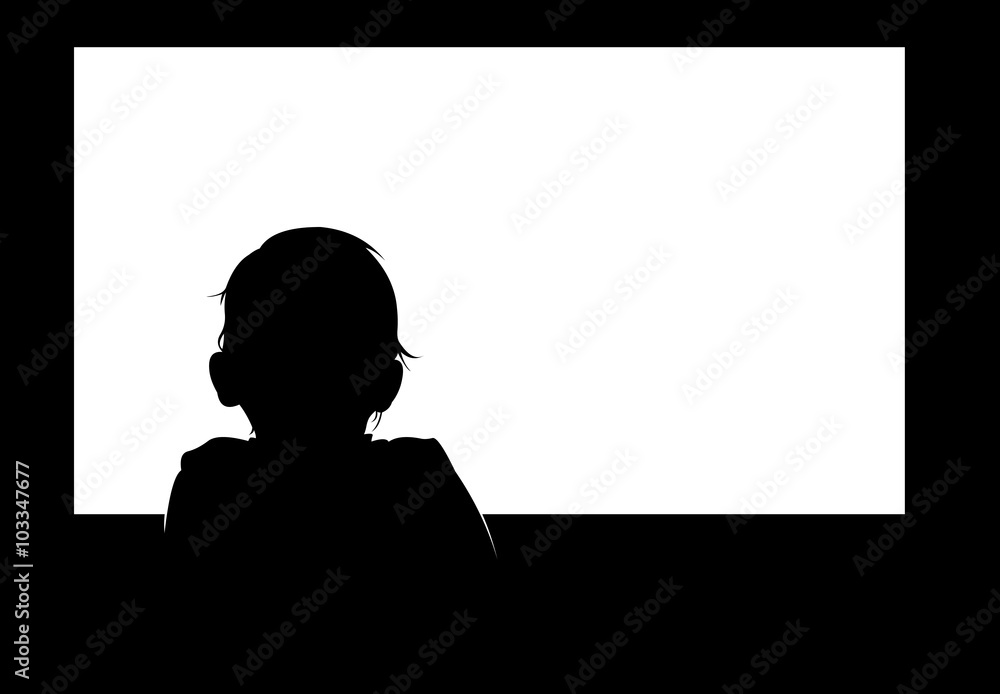 Little baby boy watching blank white television screen. Easy editable ...