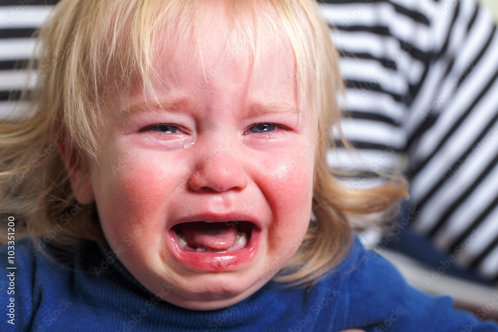 crying tears toddler with blond hairstyle Stock Photo | Adobe Stock