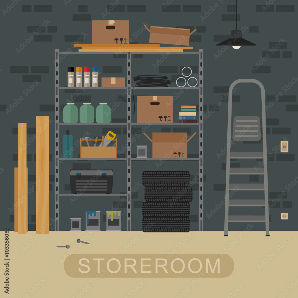 Storeroom interior with brickwall. Stock Vector | Adobe Stock