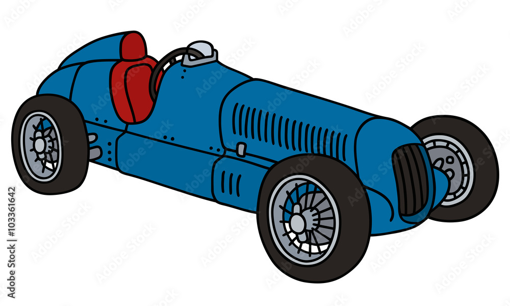 Classic blue racing car / Hand drawing, vector illustration Stock ...